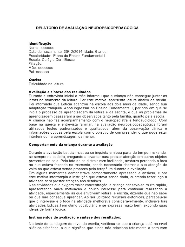 Relatório Neuropsicopedagógico | PDF