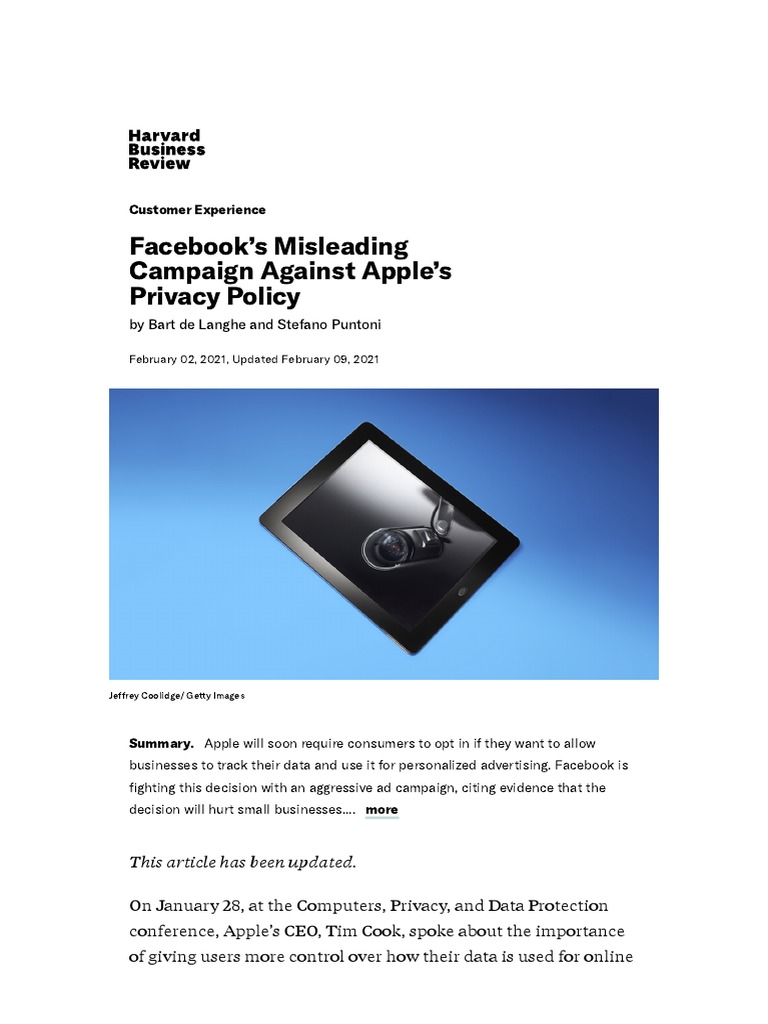 Facebook's Ad Campaign Against Apple Privacy | PDF | Facebook | Advertising