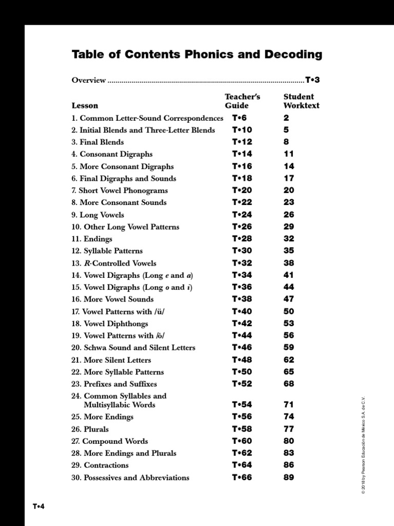Table of Contents Phonics and Decoding | PDF