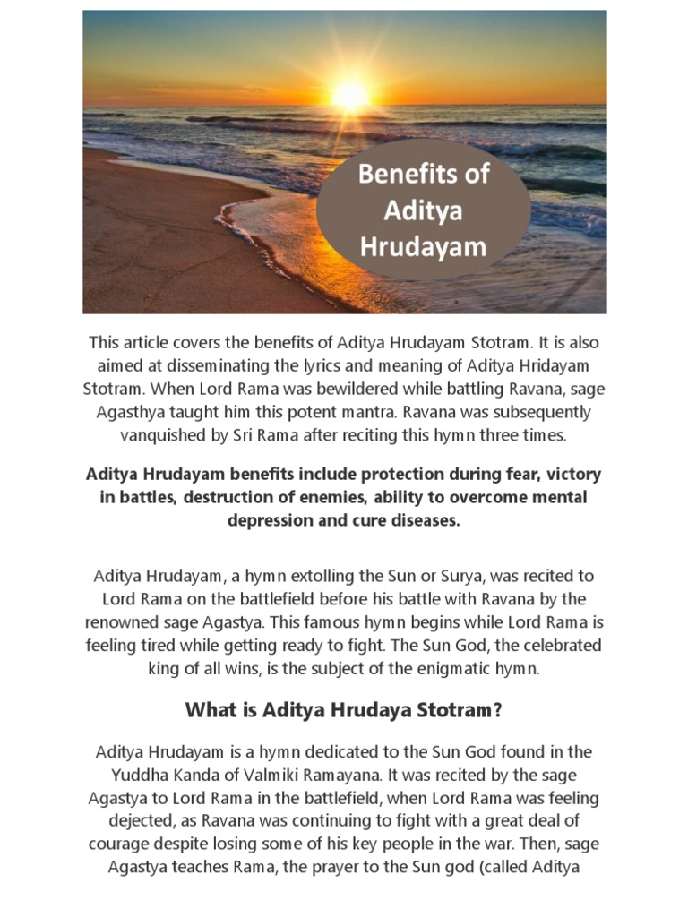 Benefits of Aditya Hrudayam Stotram | PDF