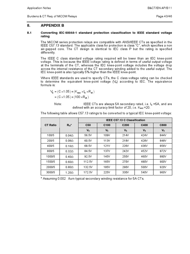 Appendix B: 8.1 Converting IEC 60044-1 Standard Protection ...