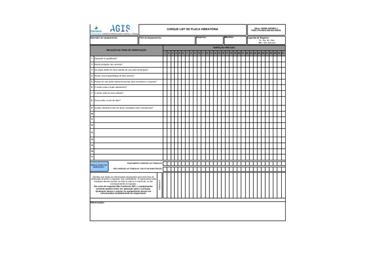 Check List Placa Vibratória | PDF