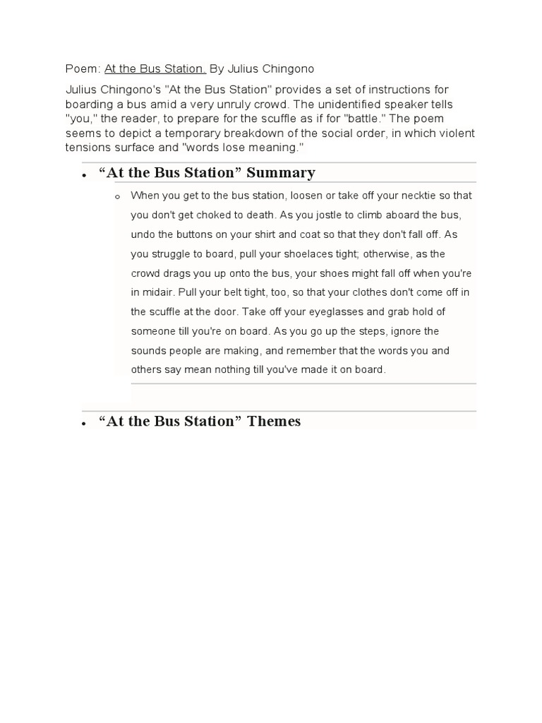 Poem at The Bus Station by Julius Chingongo | Download Free PDF ...