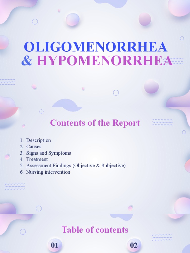 Oligomenorrhea and Hypomenorrhea Overview | PDF | Menstruation ...