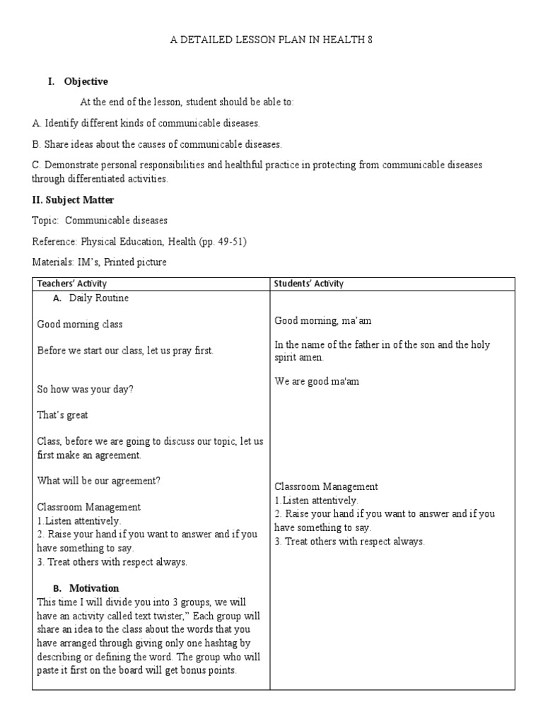 Communicable Diseases Lesson Plan | PDF | Infection | Pneumonia