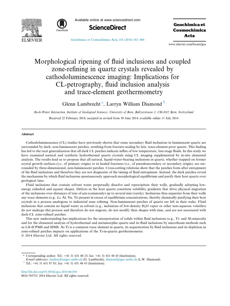 Morphological Ripening of Fluid Inclusions | PDF | Scanning Electron ...