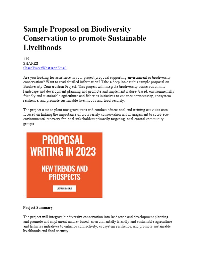 Sample Proposal On Biodiversity Conservation To Promote Sustainable ...