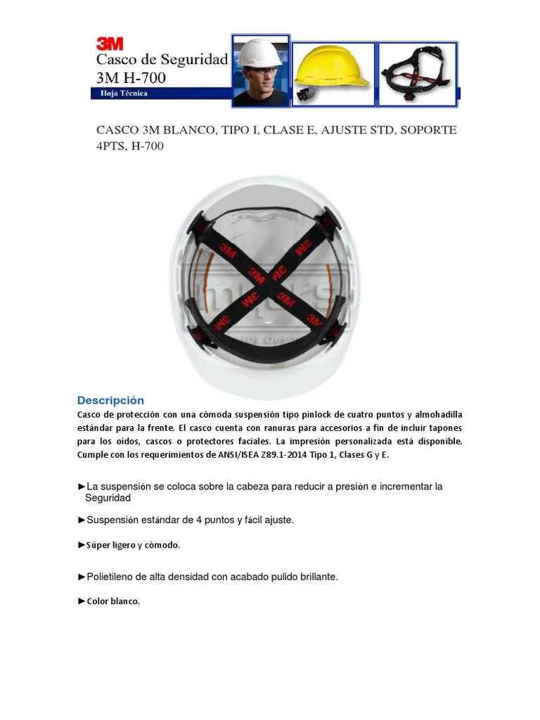 7.2. 1 Casco 3M H700 - Ficha Técnica | PDF
