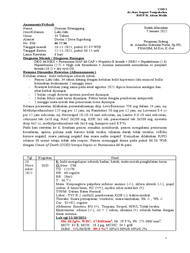 Anamnesis Prib A Di: Hb:10.2g%, WBC: 17.810/mm 89,1 % | PDF