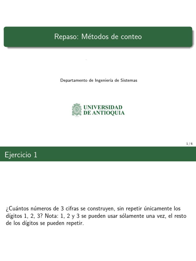 Repaso: M Etodos de Conteo: Jaime Mosquera | PDF | Métodos y materiales de enseñanza