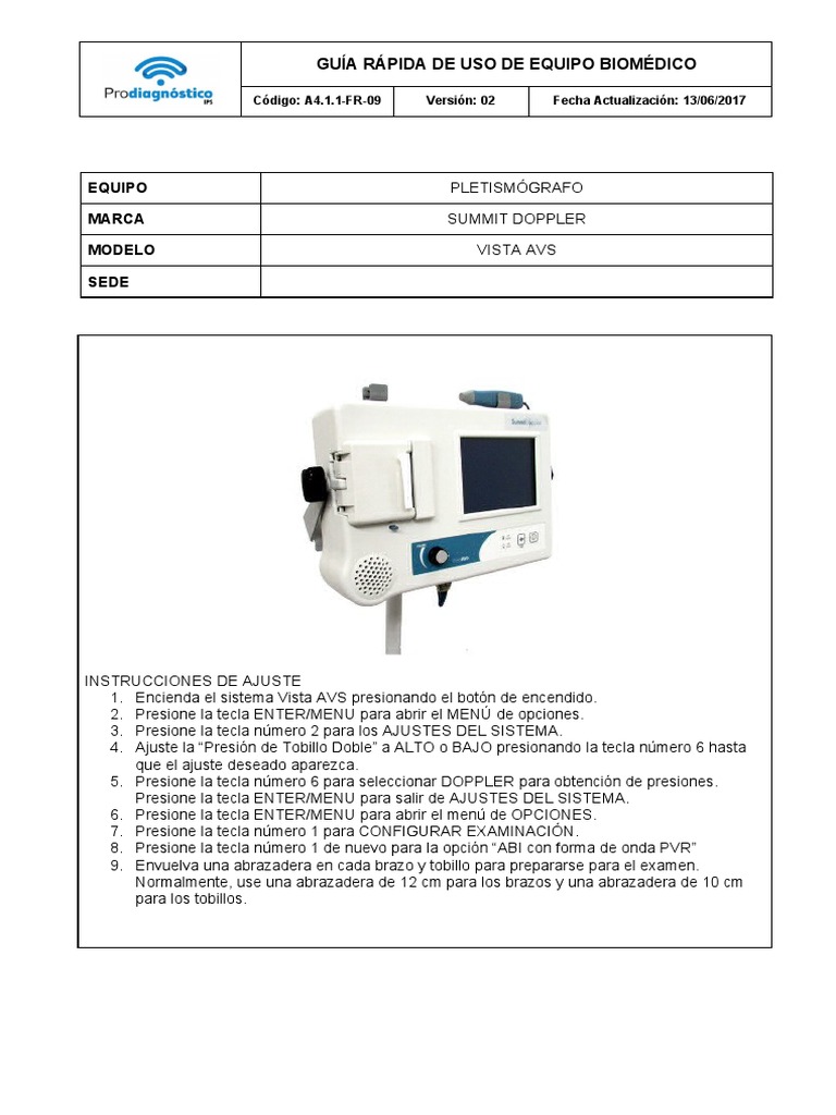 Guía Rápida Pletismógrafo Vista AVS | PDF