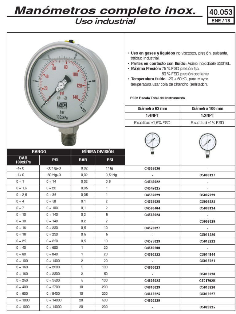 Vacuometro Industrial Inox 40053 | PDF | Metrología | Ingeniería mecánica