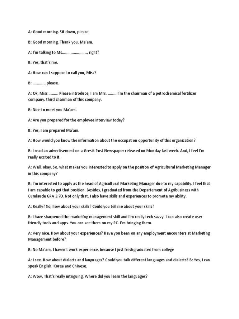 CONTOH Dialogue Job Interview | PDF | Human Communication | Communication