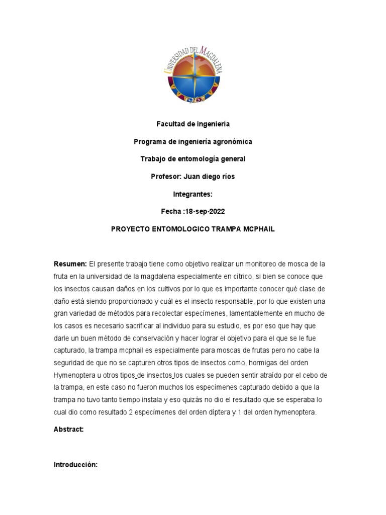 Entomologia General Trampa Mcphail | PDF | Insectos | Mosca