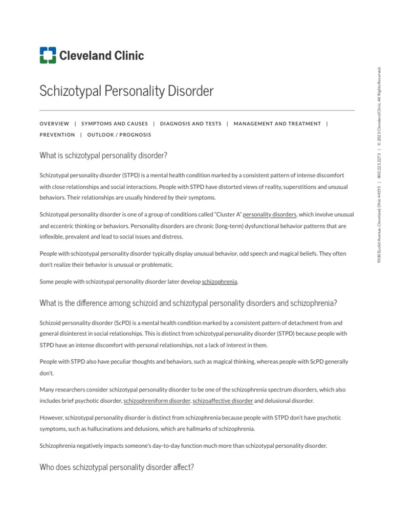 Schizotypal Personality Disorder - Symptoms & Treatment (STPD) | PDF ...