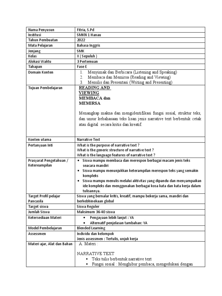 RPP Bahasa Inggris Berdiferensiasi | PDF