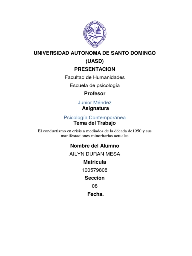 Universidad Autonoma de Santo Domingo (UASD) Presentacion: Facultad de ...