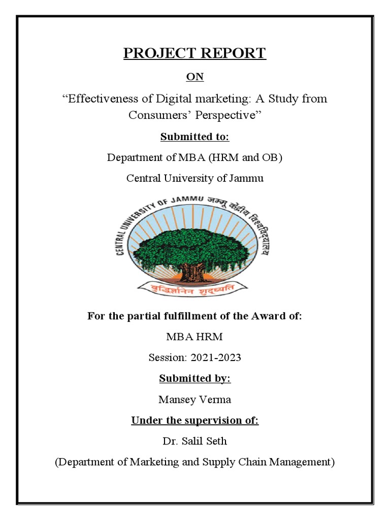 Project Report: "Effectiveness of Digital Marketing: A Study From ...