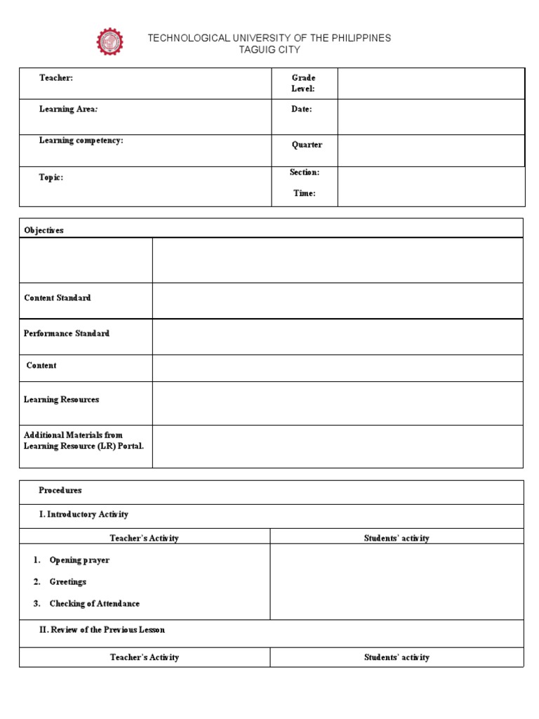 Detailed Lesson Plan Template | PDF