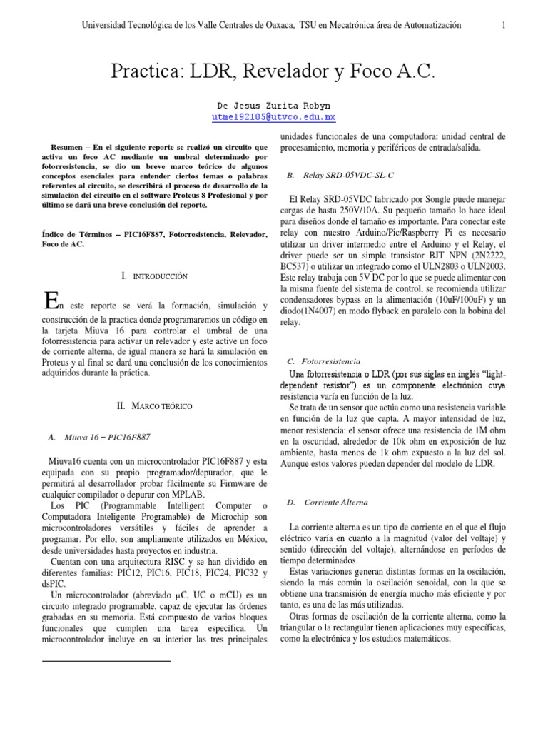 Practica 3-Fotorresistencia, Relevador y Foco AC | PDF | Informática