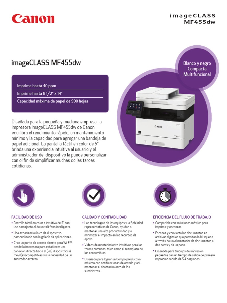 1013 imageCLASS MF455dw Brochure ES | PDF | Impresora (Computación) | Computación en la nube