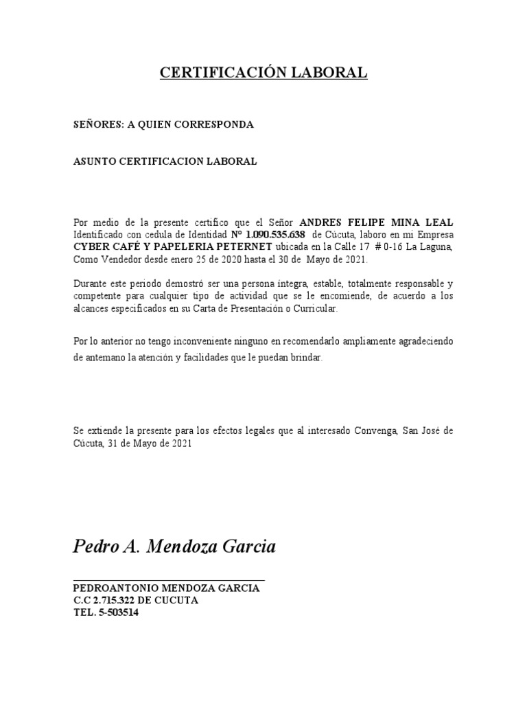 Certificación Laboral | PDF