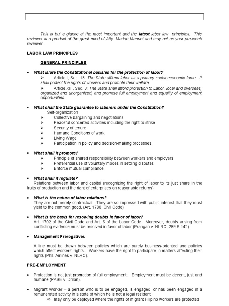 Labor Law Principles General Principles | PDF