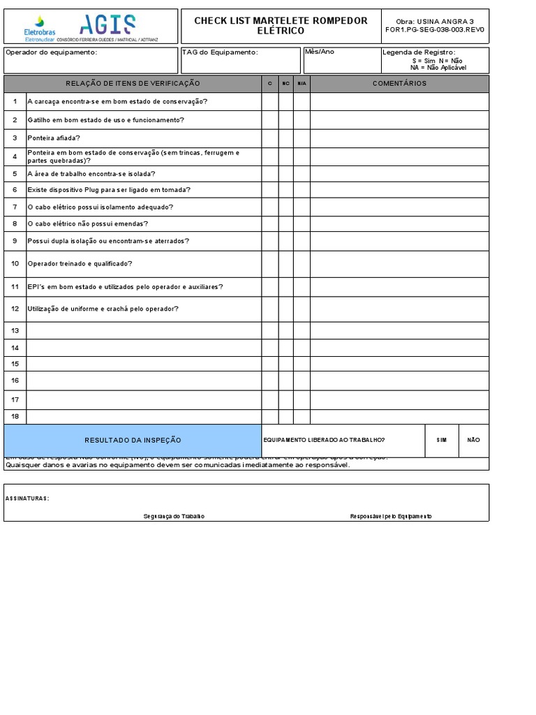 Check List Martelete Rompedor Elétrico | PDF