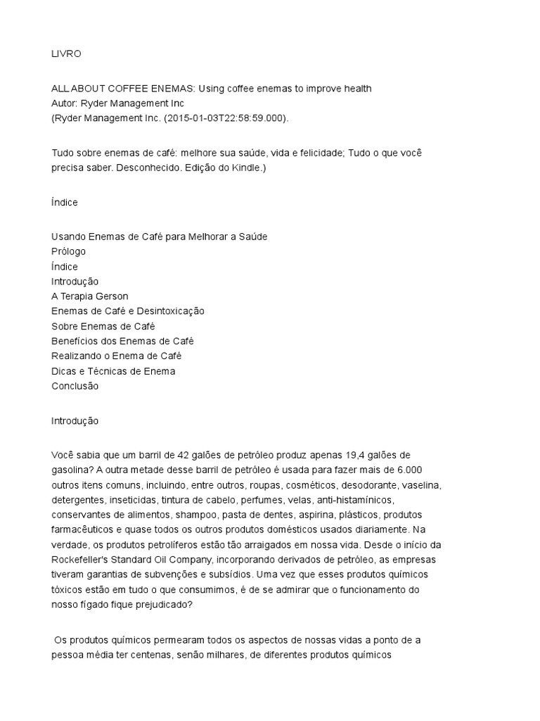 Enemas de Café: Saúde e Desintoxicação | PDF | Bile | Sangue