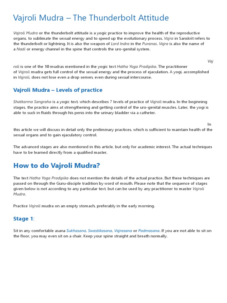Vajroli Mudra - The Thunderbolt Attitude - Yogic Way of Life | PDF ...