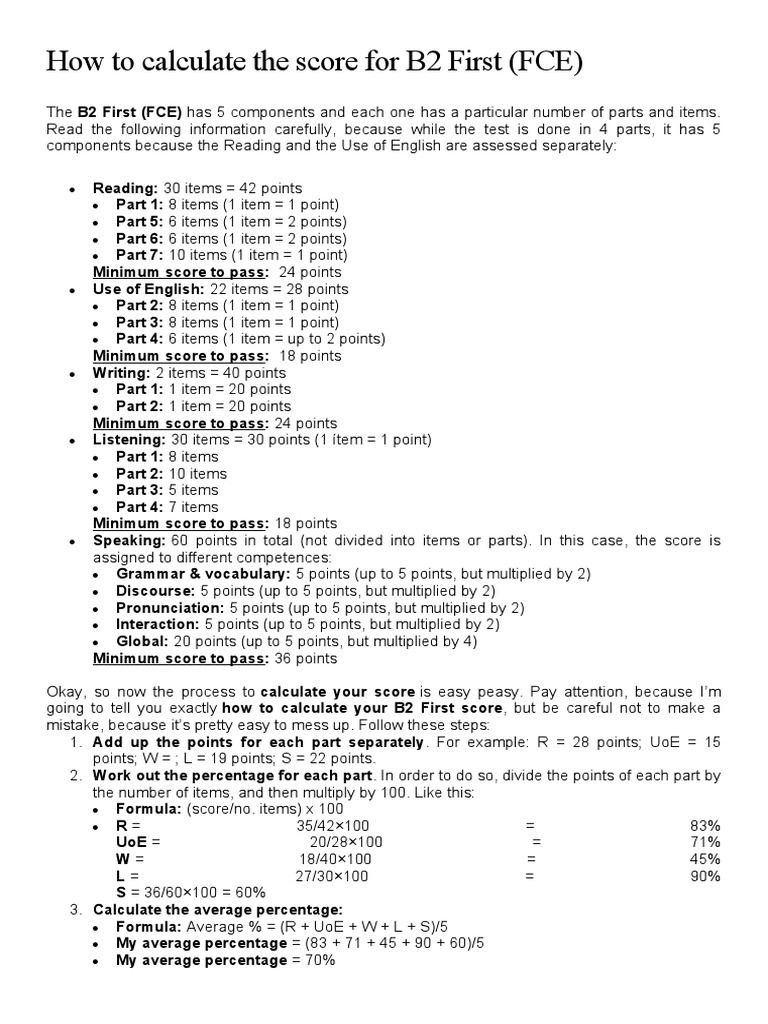 How To Calculate The Score For B2 First | PDF | Percentage