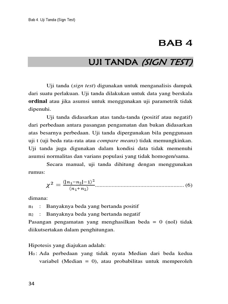 Bab 4 Uji Tanda (Sign Test) | PDF