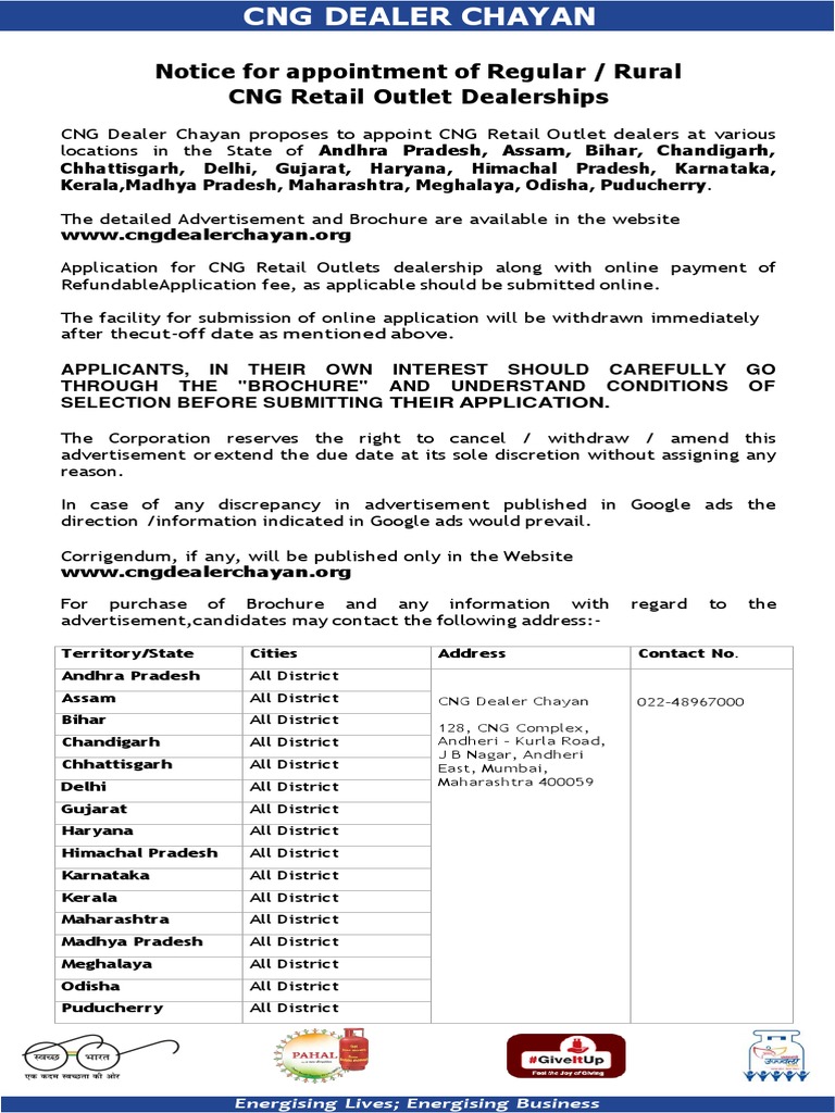 Advertisment Notification CNG Dealer Chayan | PDF | Marketing | Service Industries