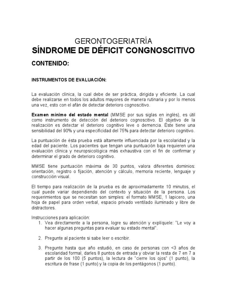 Síndrome de Déficit Cognitivo | PDF | Neuropsicología | Reloj