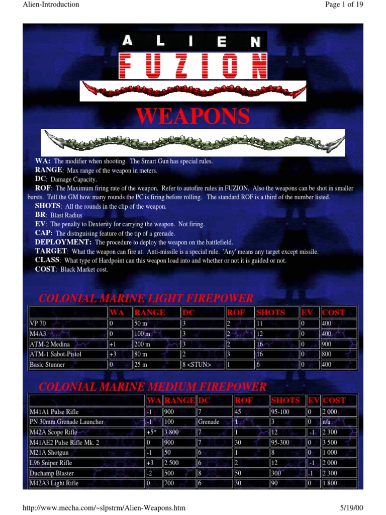 Alien (Fuzion) - Introduction | PDF | Rifle | Equipment
