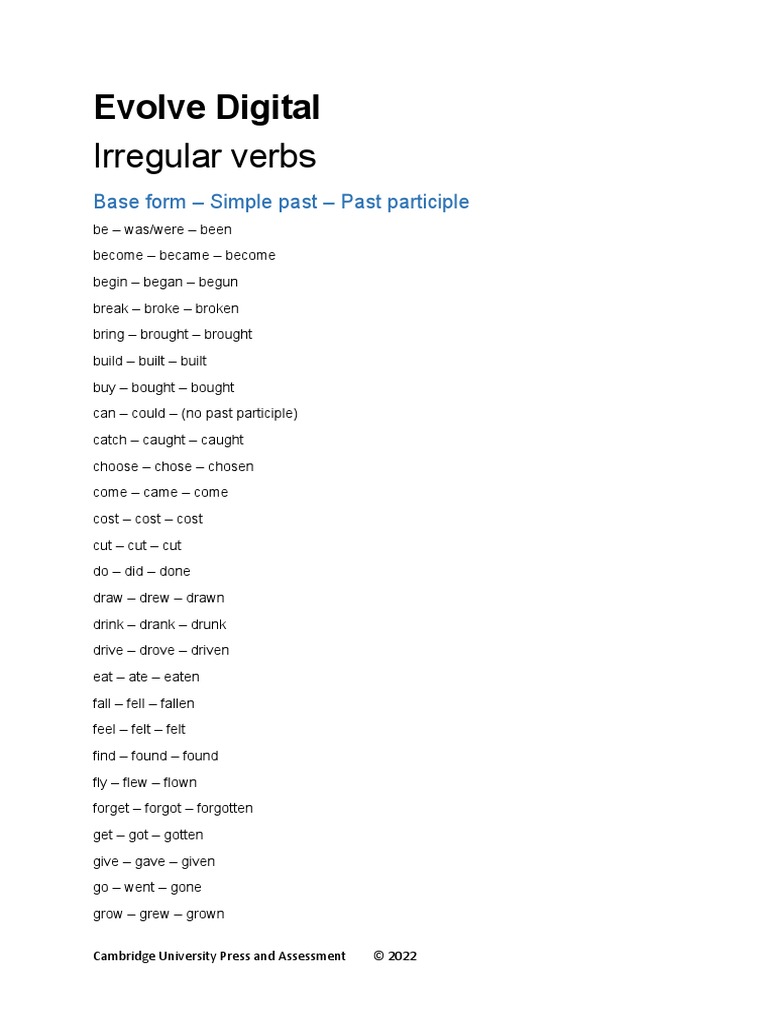 Evolve Digital Level 3 Irregular Verbs List | PDF