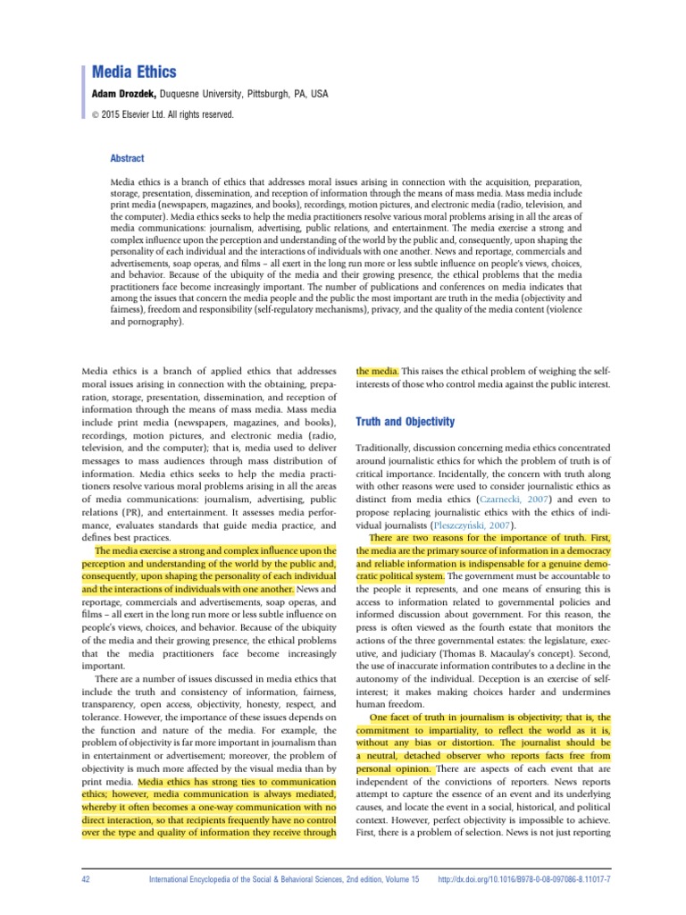 Media and Ethics | PDF | Mass Media | Media (Communication)
