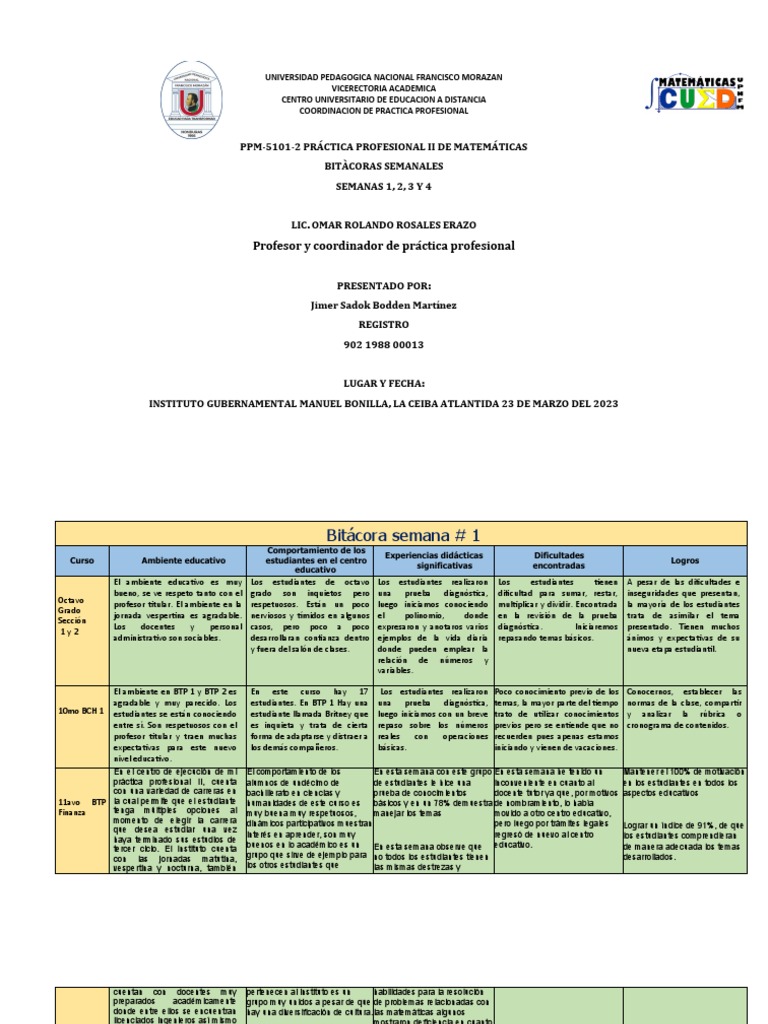 Bitácoras de Práctica Profesional II | PDF | Enseñando | Maestros