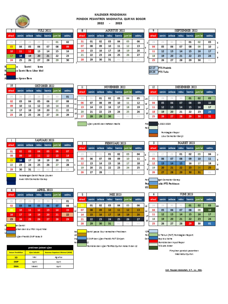 Kalender Pendidikan Pondok Pesantren Madinatul Qur'An Bogor 2022 - 2023 ...
