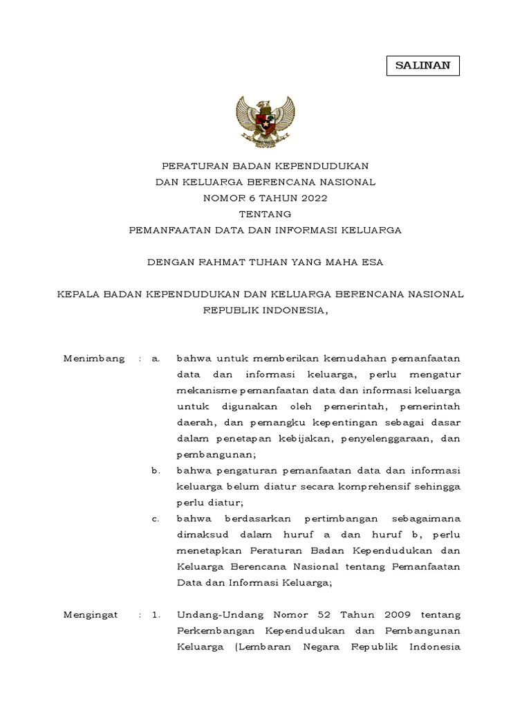 Perban 6 Pemanfaatan Data Dan Informasi Keluarga | PDF | Ilmu Sosial