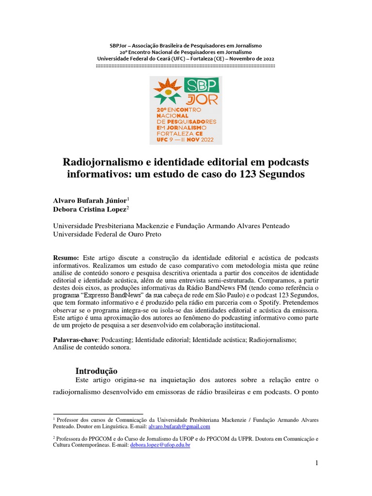 Radiojornalismo e Identidade Editorial em Podcasts Informativos ...