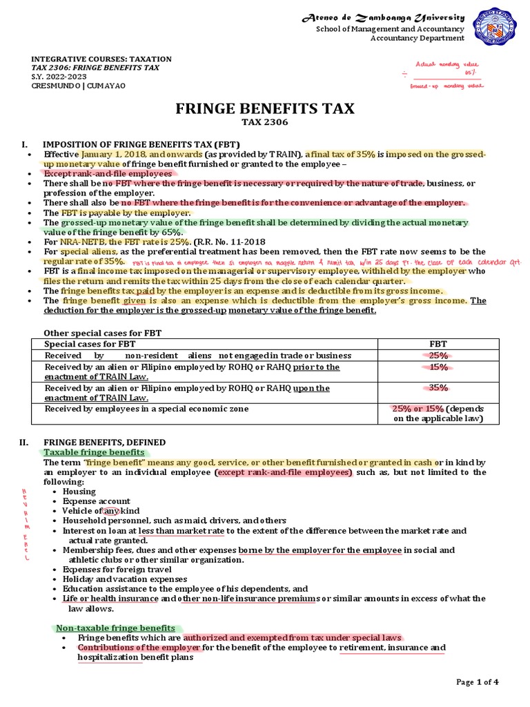 TAX 2306 - Fringe Benefits Tax | PDF | Employee Benefits | Employment