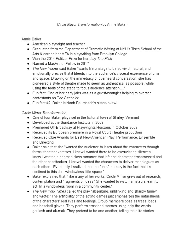Circle Mirror Transformation Overview | PDF | Theatre | Performing Arts