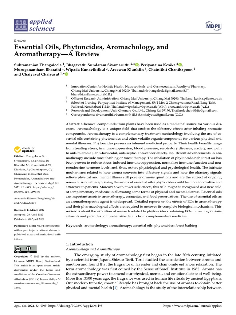 Applied Sciences: Essential Oils, Phytoncides, Aromachology, and ...
