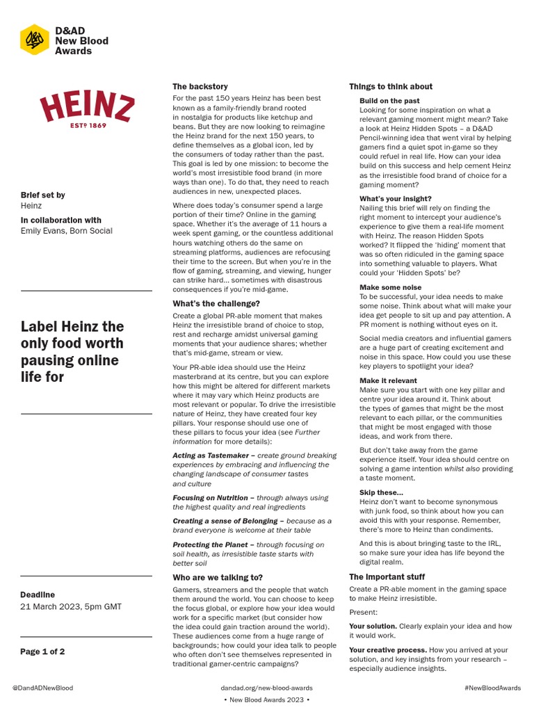 Label Heinz The Only Food Worth Pausing Online Life For: D&Ad New Blood ...
