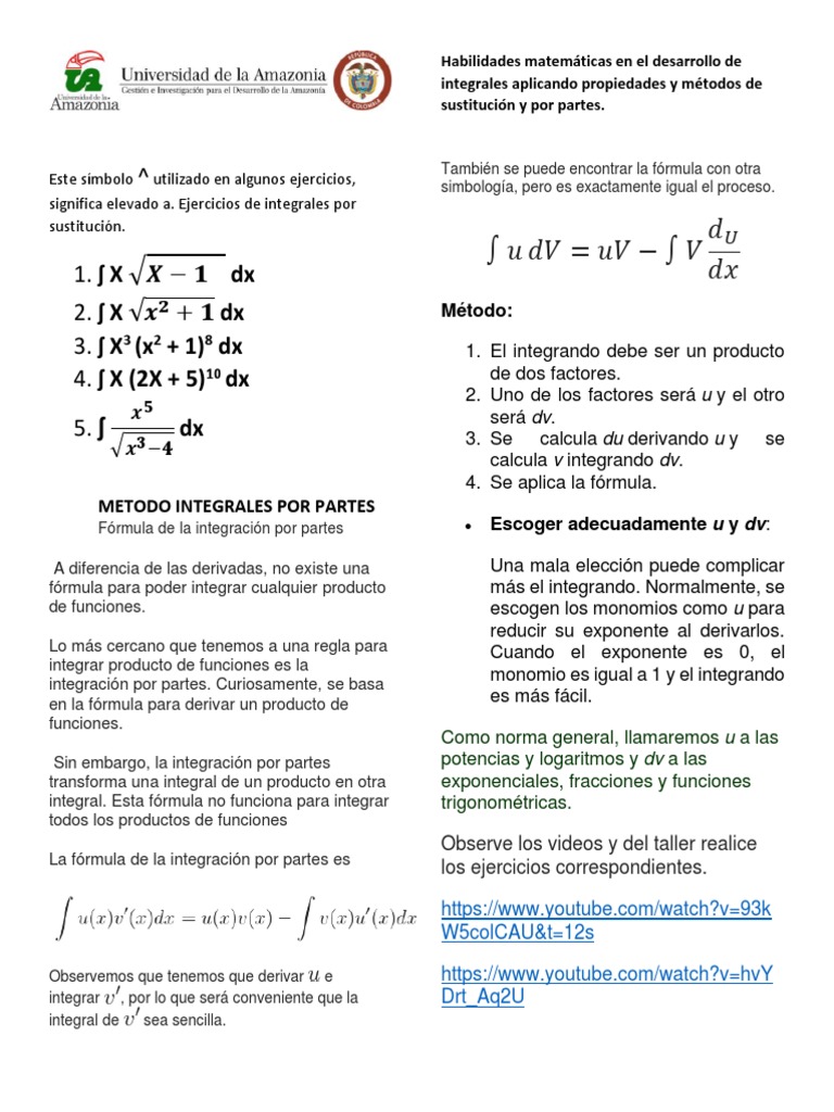 Integrales Por Sustitución y Partes. | PDF | Integral | Multiplicación