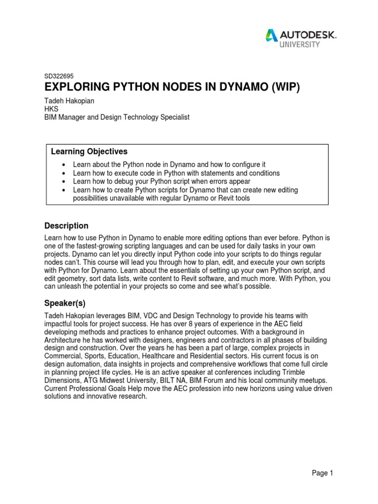 Au2019 Sd322695 Exploring Python Nodes In Dynamo Pdf Python Programming Language