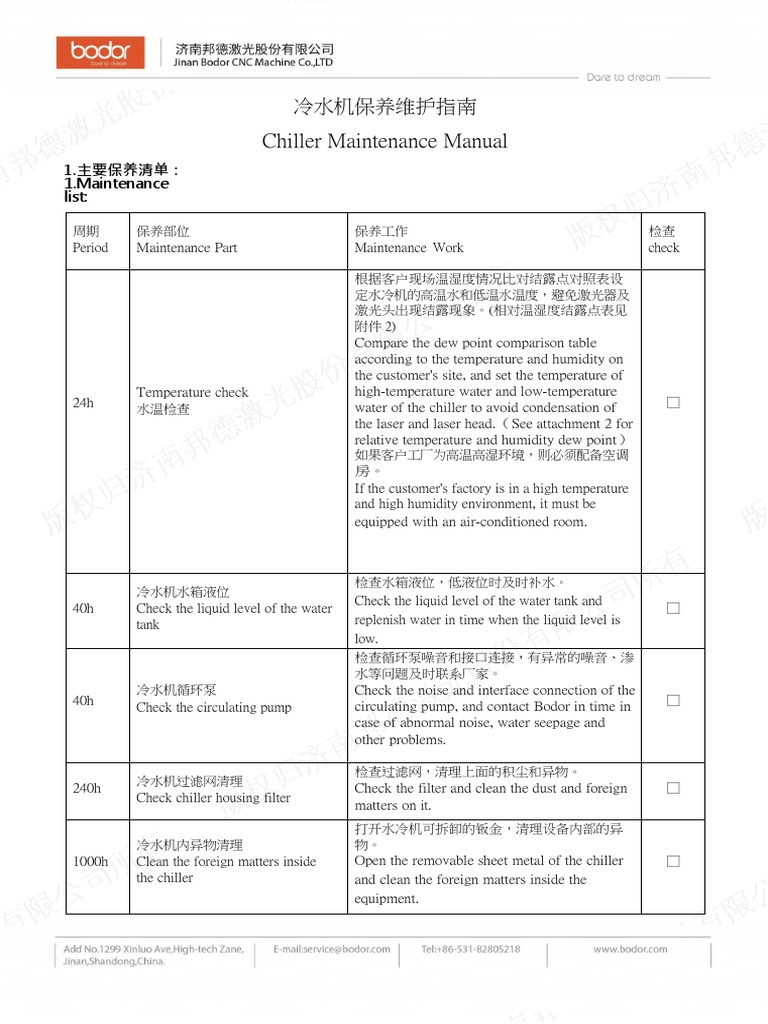 Chiller Maintenance Guidelines and Schedule | PDF | Purified Water | Water