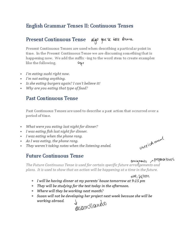 Present, Past and Future Continuous Tenses Explanation | PDF
