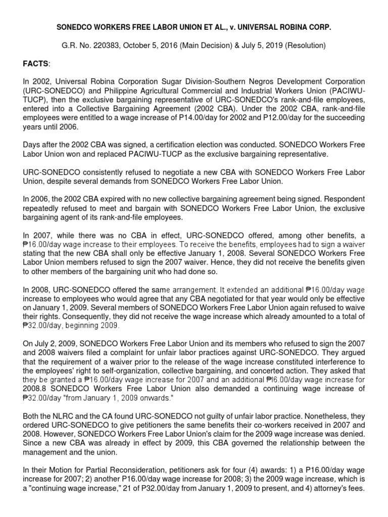Sonedco vs. Universal Robina | PDF | Collective Bargaining | Employment